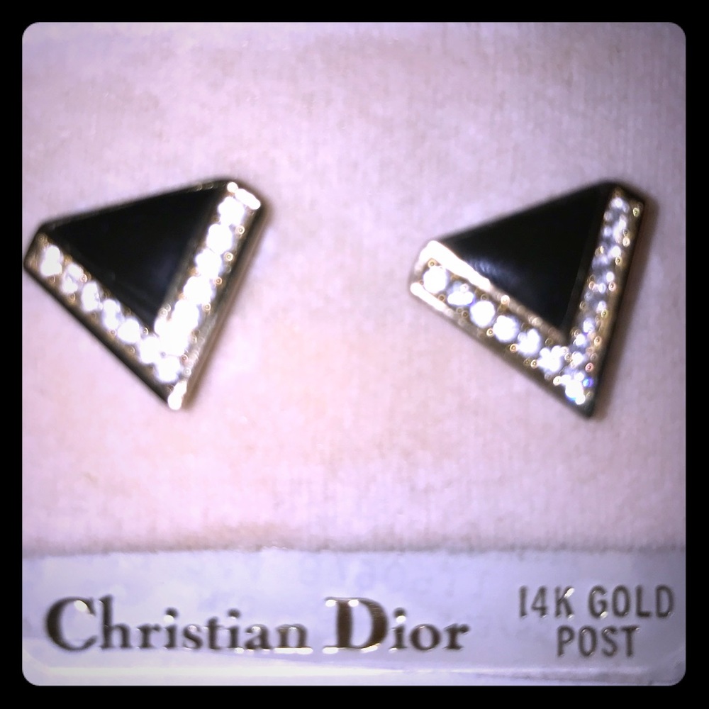 Vintage Christian Dior Crystal Triangle Earrings - Gem